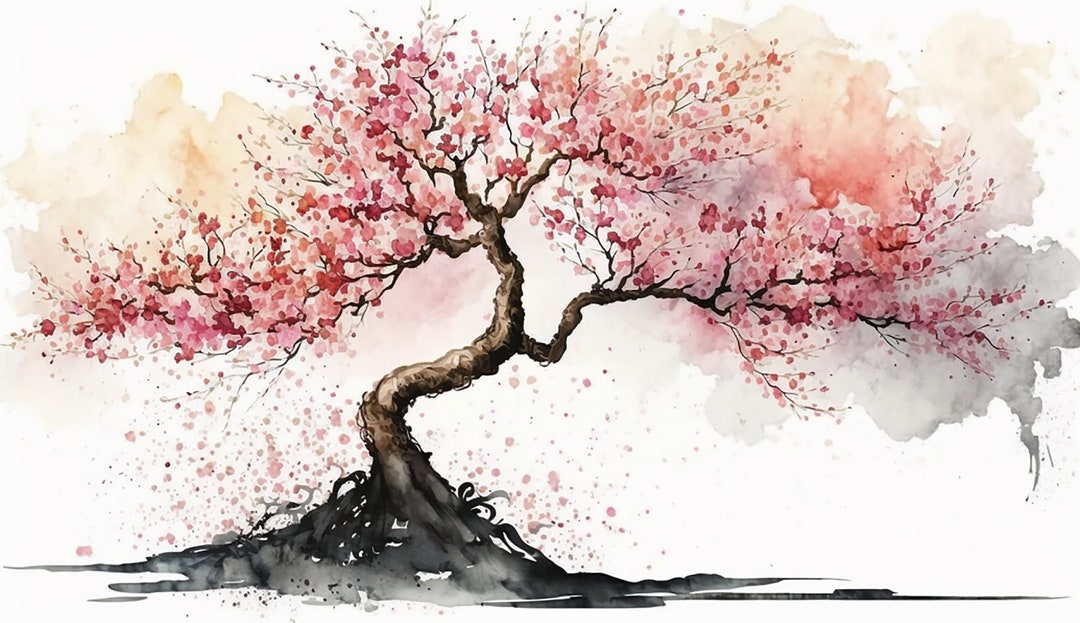 10 Japanese Cherry Blossom Tree Watercolor Clipart (sakura) - 10 High ...