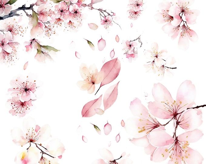 10 Japanese Cherry Blossom Tree Watercolor Clipart (sakura) - 10 High ...