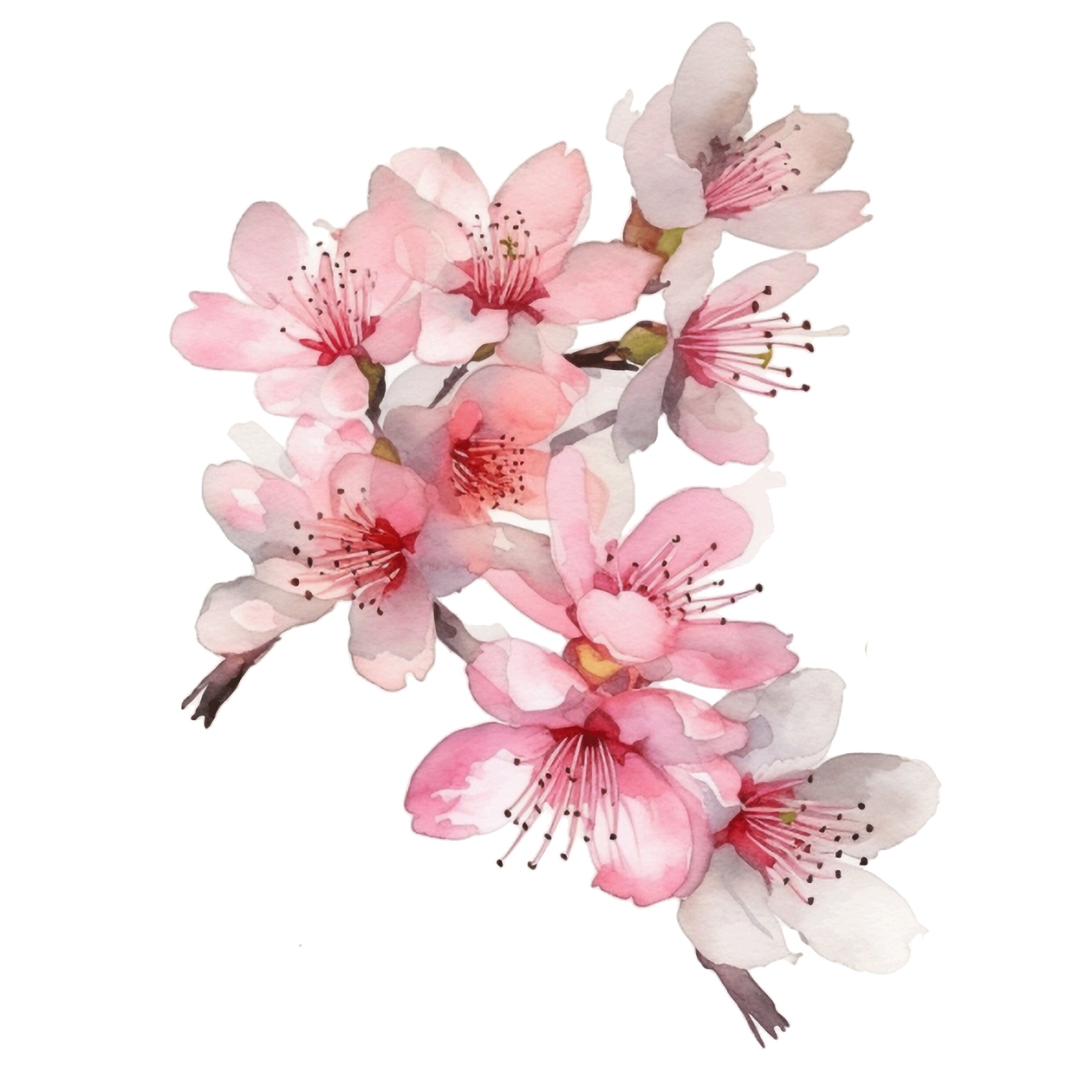Collection of Japanese Sakura - Cherry Blossom Watercolor Clipart - 8 ...