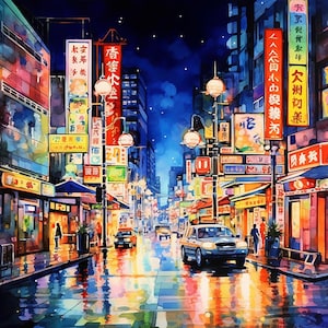 8 Japan Tokyo Neon Lights Watercolor Clipart - High Quality Jpgs ...
