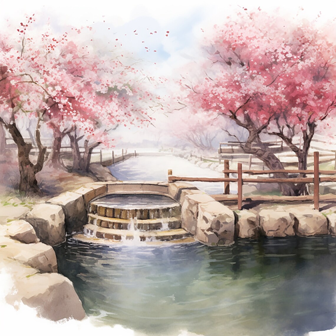 8 Japan Hot Spring Onsen Watercolor Clipart Sakura - High Quality Jpgs ...