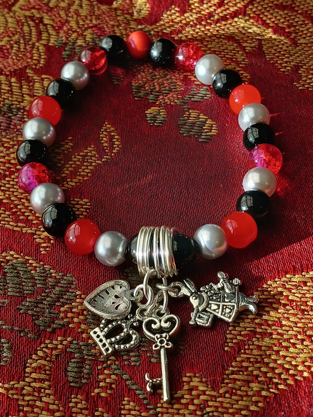 Alice in Wonderland Themed Charmed Stretch Bracelet. - Etsy