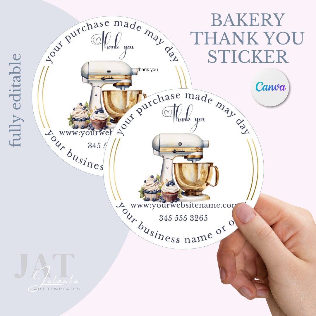 Bakery Thank You Sticker Bakery Template Editable Template Editable ...