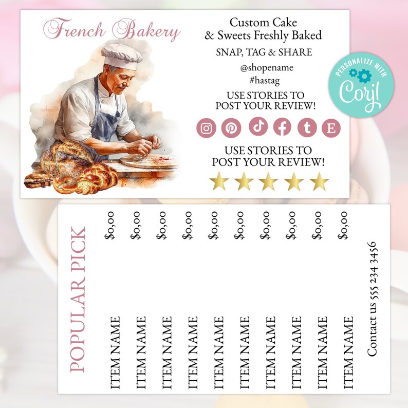 Personalized French Bakery Business Card Appointment Card - Etsy