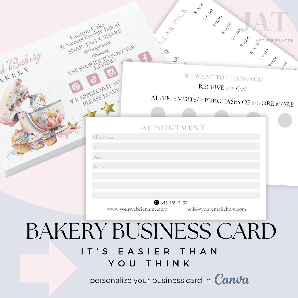 Personalized French Bakery Business Card + Appointment Card, Rewards ...