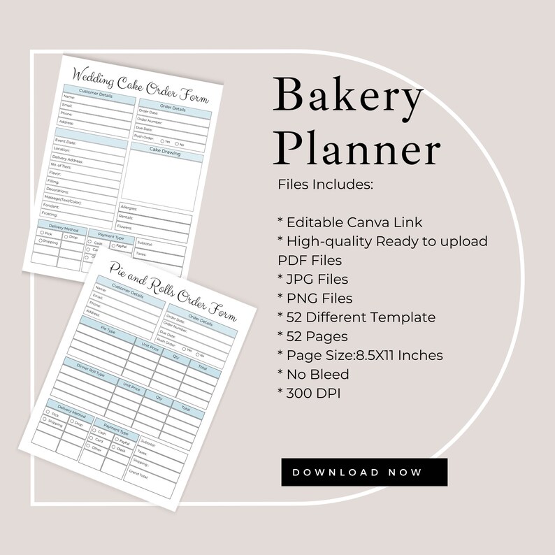Bakery Order Form Business Planner , Small Business, Custom Stationery ...