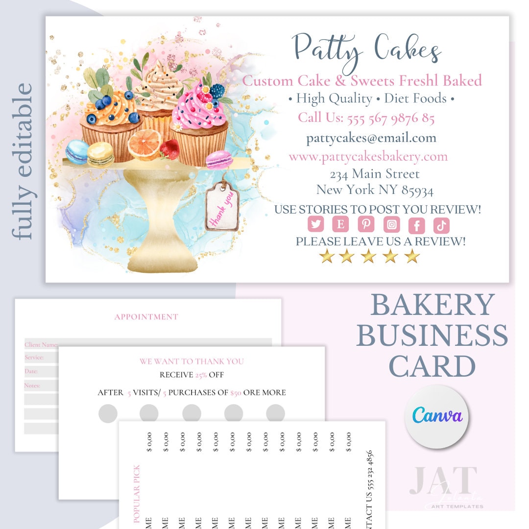 Personalized French Bakery Business Card + Appointment Card, Rewards ...
