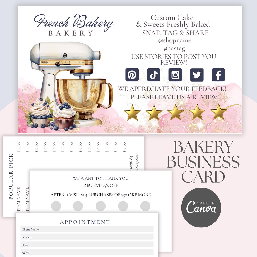 Personalized Bakery Business Card Template: Editable Menu, Rewards ...