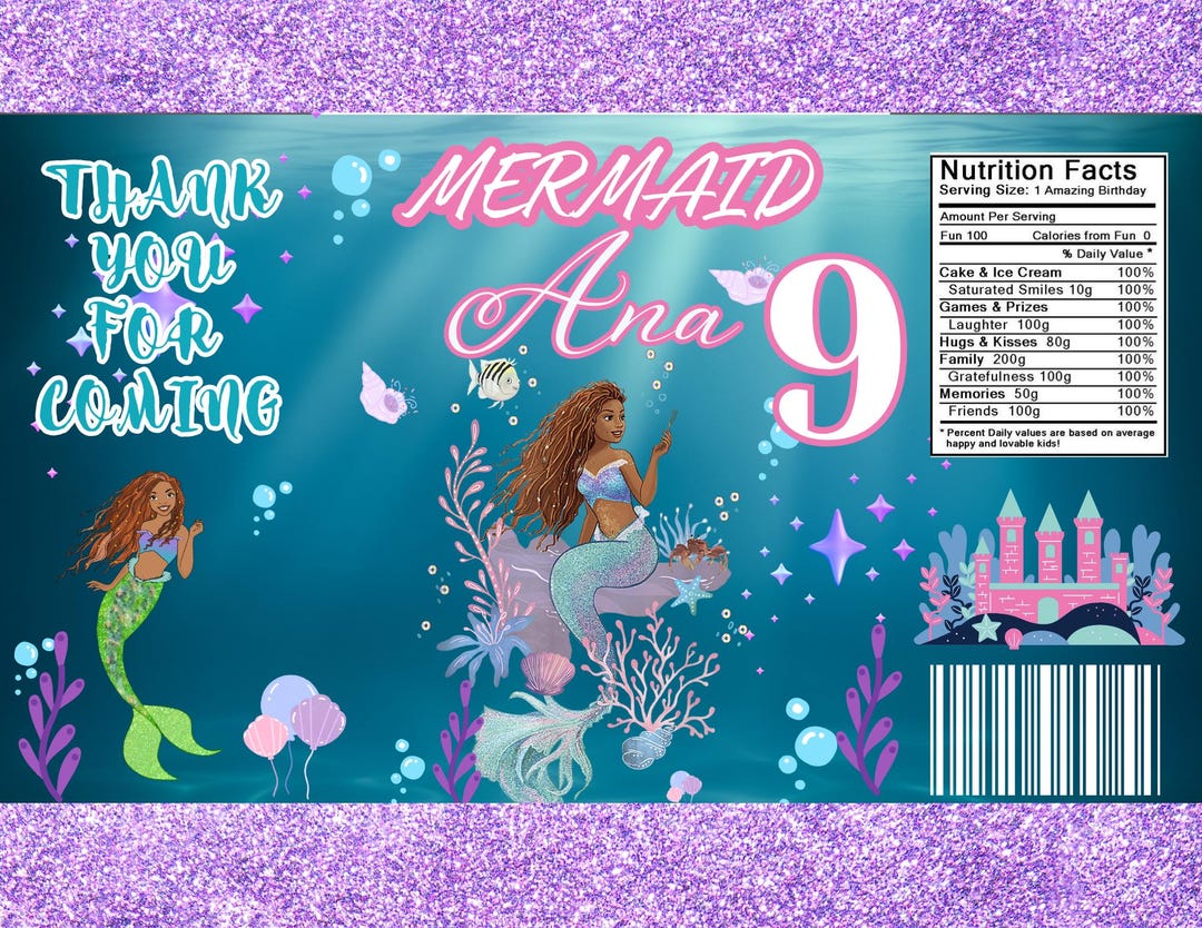 Little Mermaid African American Party Favor Bundle. Canva Editable ...