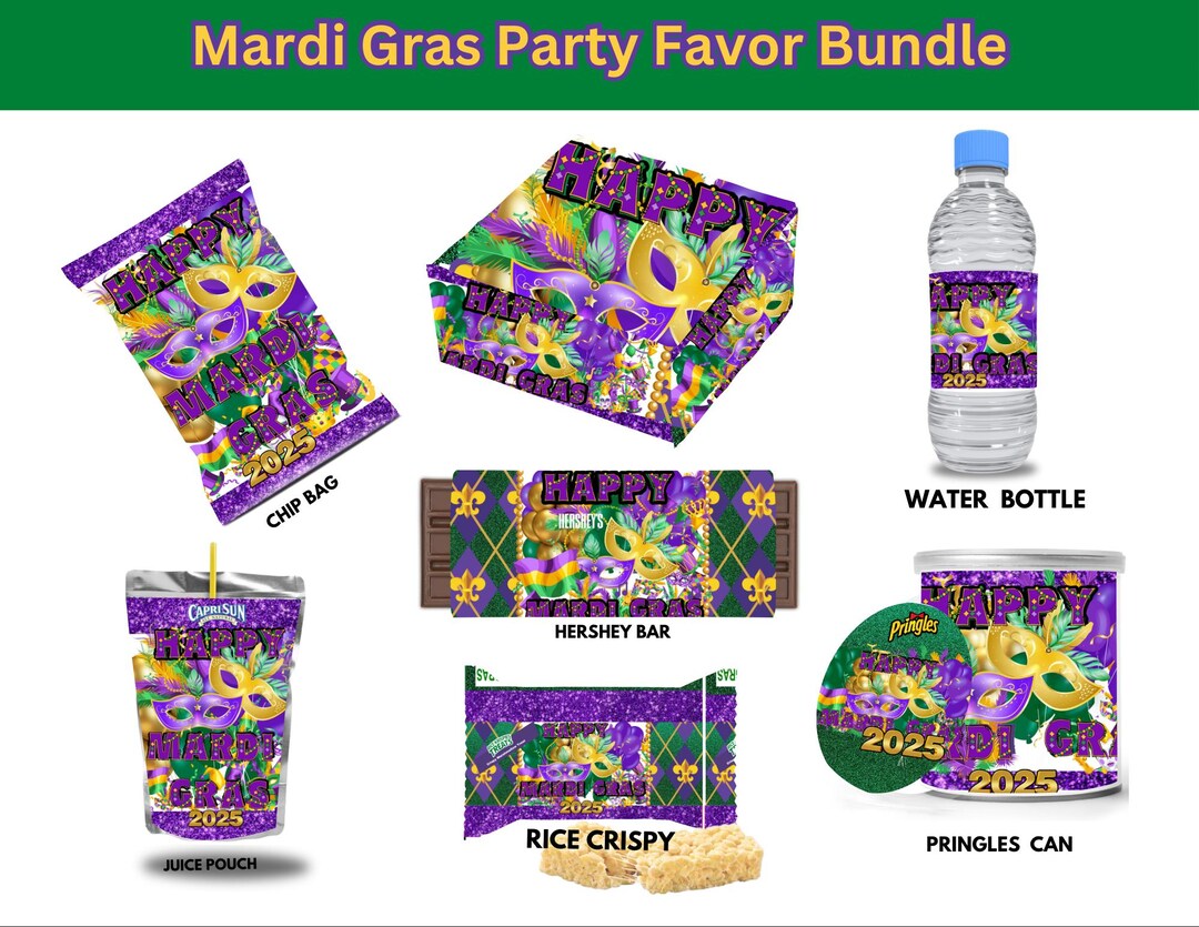 Mardi Gras Party Favor Bundle. Canva Editable Template. Mardi Gras ...