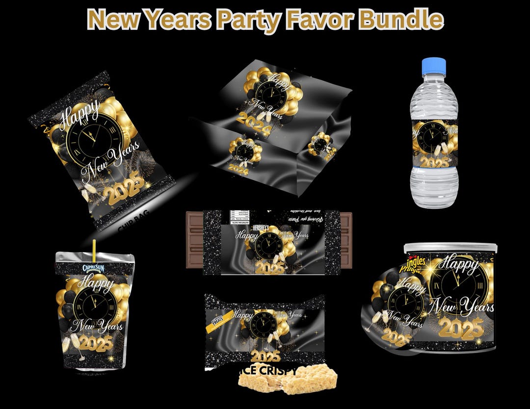 New Year Party Favor Bundle. Canva Editable Template. New Year Mockup ...