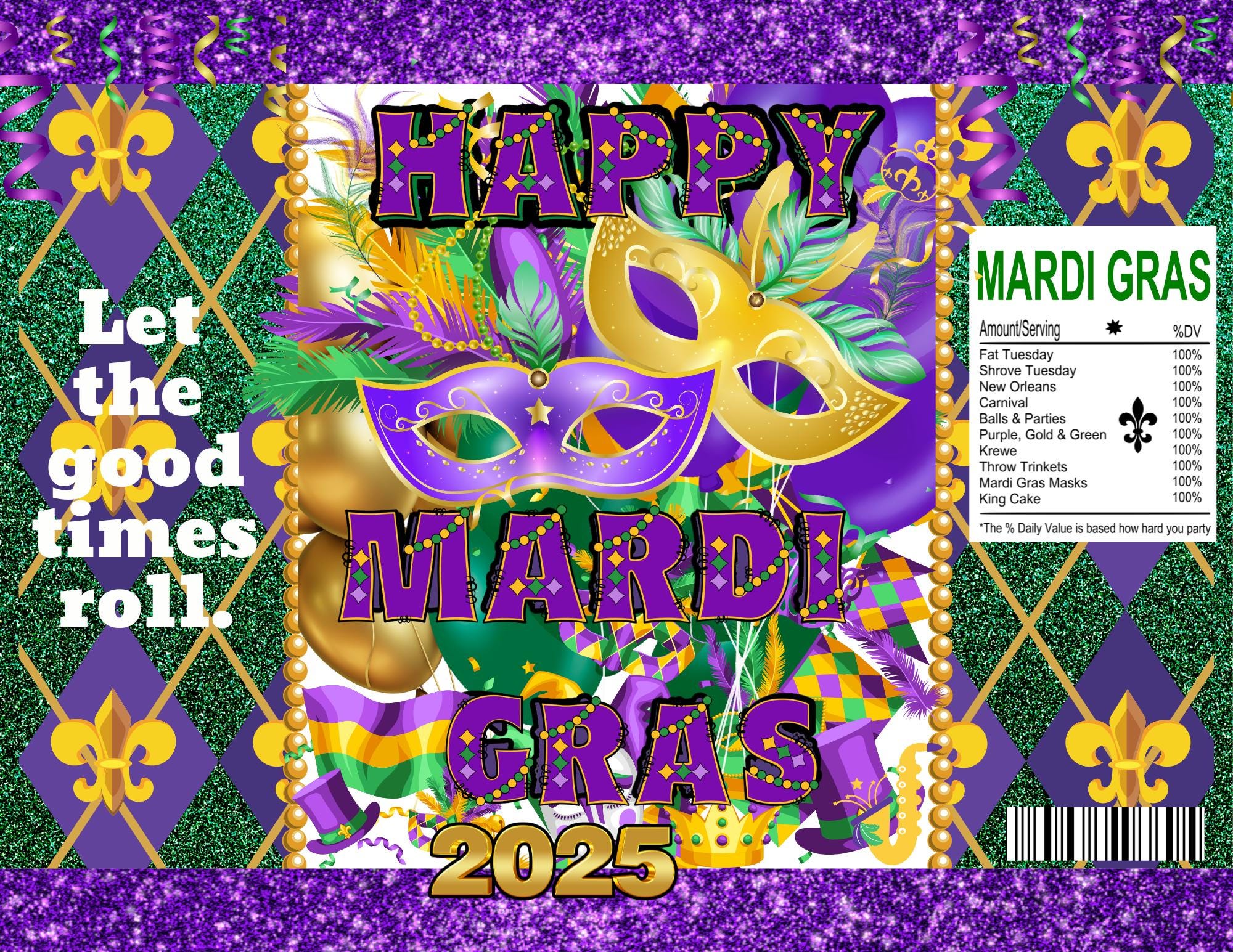 Mardi Gras Party Favor Bundle. Canva Editable Template. Mardi Gras ...