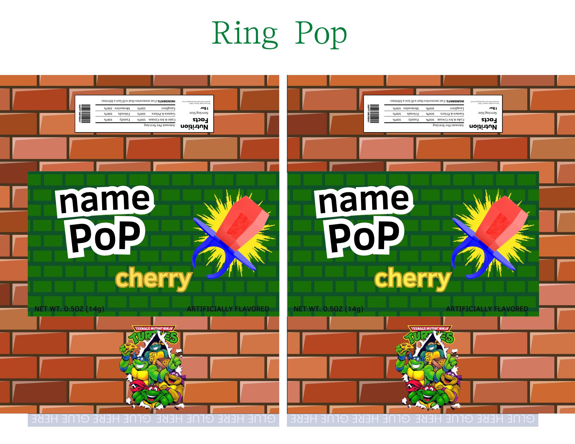 Ninja Turtle Ring Pop Editable Template. Canva Editable Template. - Etsy