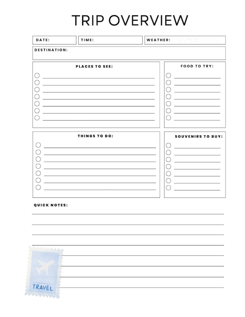 Printable Travel Planners. Packing List. Organizer. Itinerary Planning ...