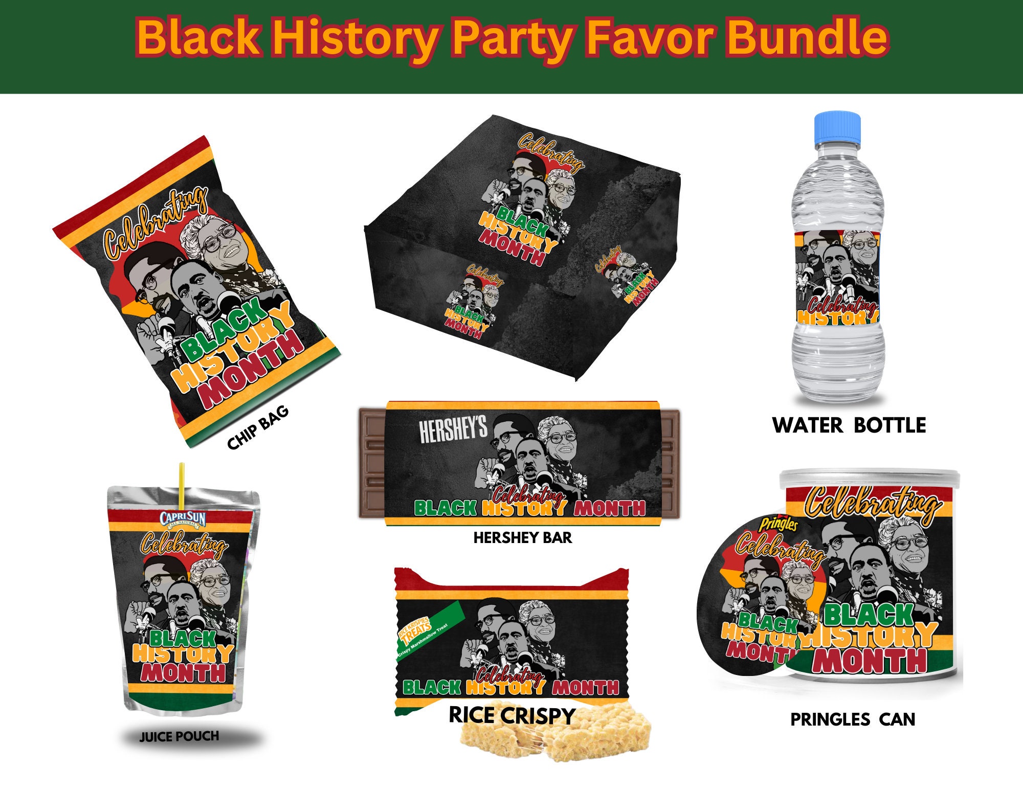 Black History Month Party Favor Bundle. Canva Editable Template. Black ...