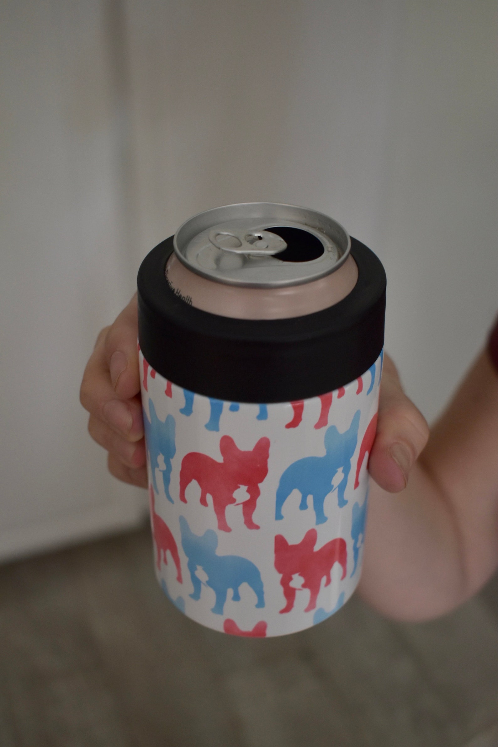 Frenchie Red Blue Koozie Stainless Steel Beer Hugger French Bulldog ...