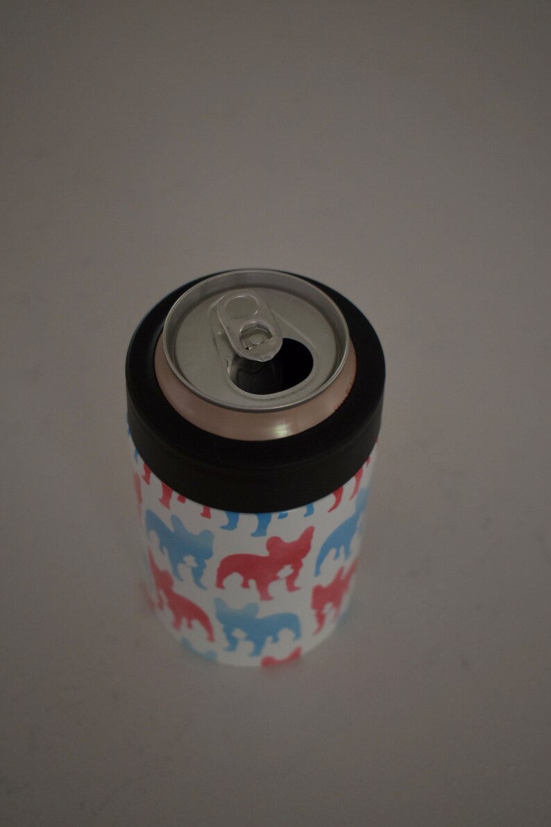 Frenchie Red Blue Koozie Stainless Steel Beer Hugger French Bulldog ...