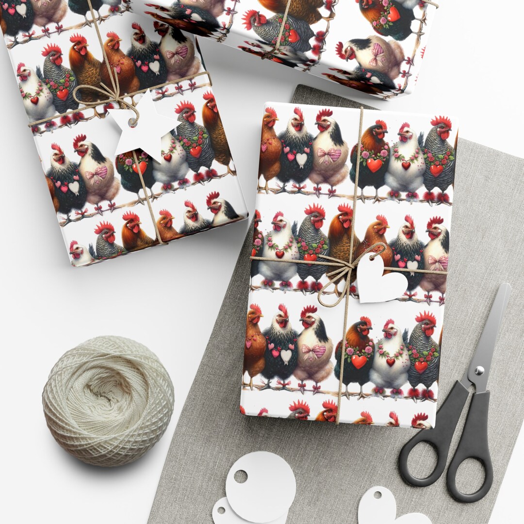 Chicken Valentine's Day Gift Wrap, Full of Hens Wrapping Paper, Great ...