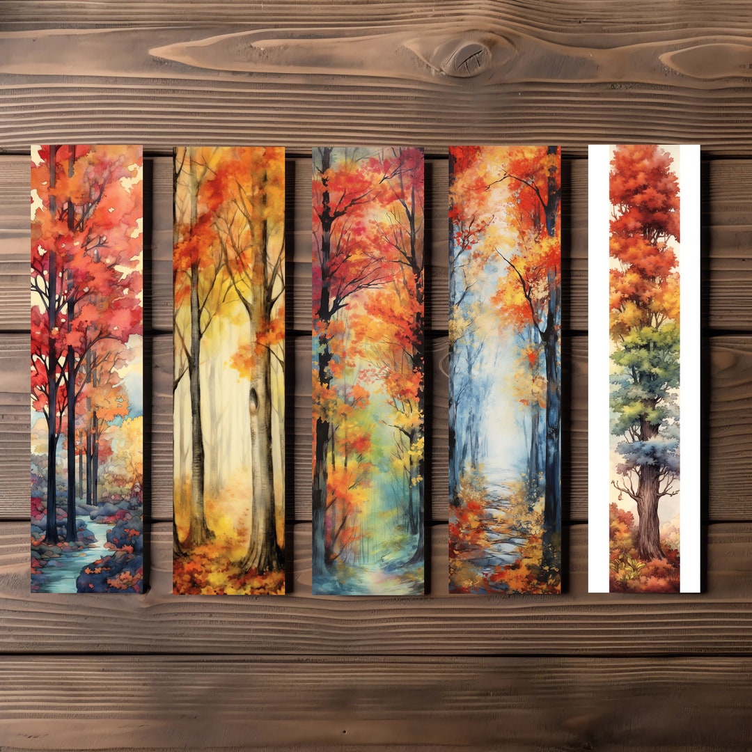 Autumn Forest Bookmark, Editable 5-bookmark Bundle, Watercolor Artwork ...