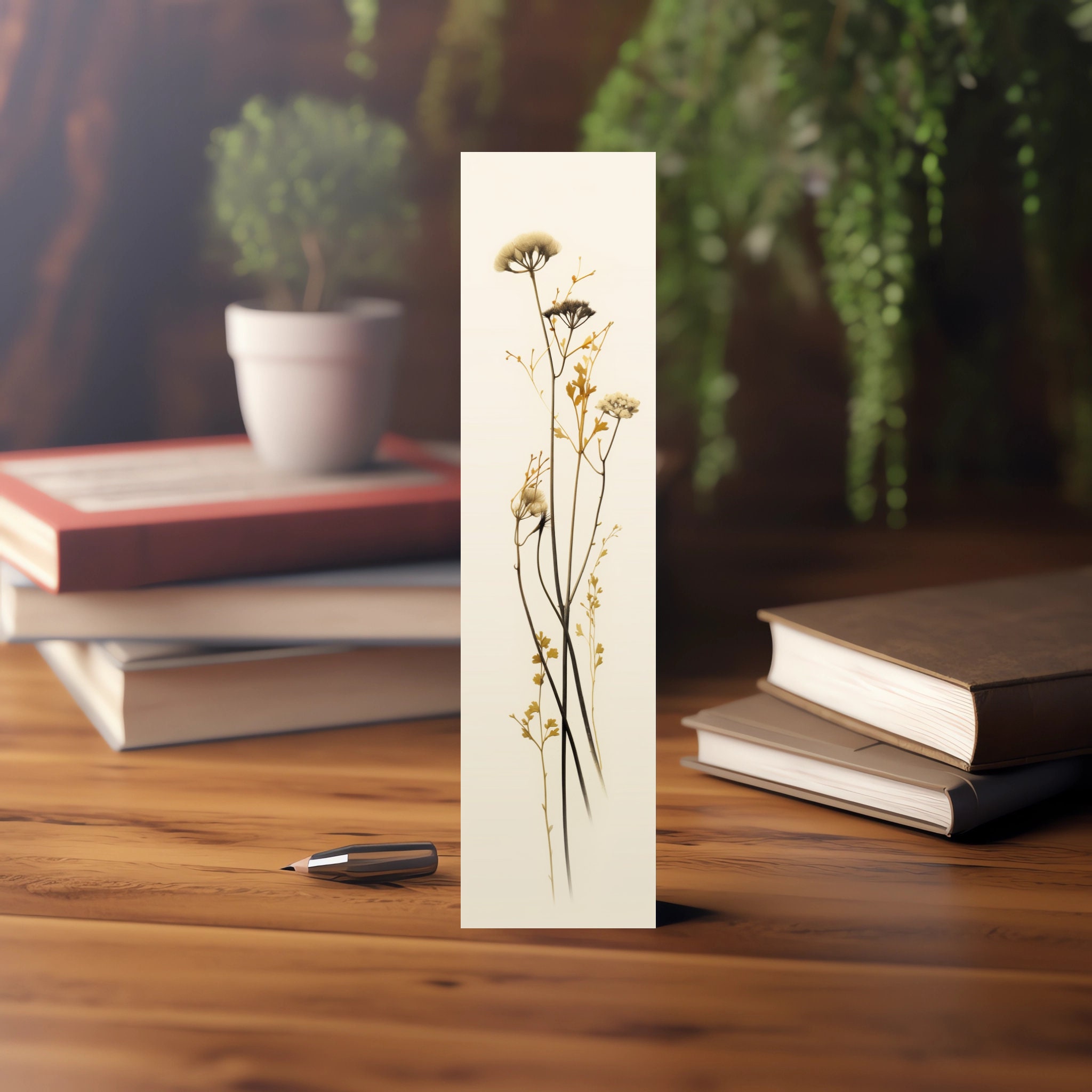 Minimalist Botanical Illustration Bookmark, Editable 5-bookmark Bundle ...