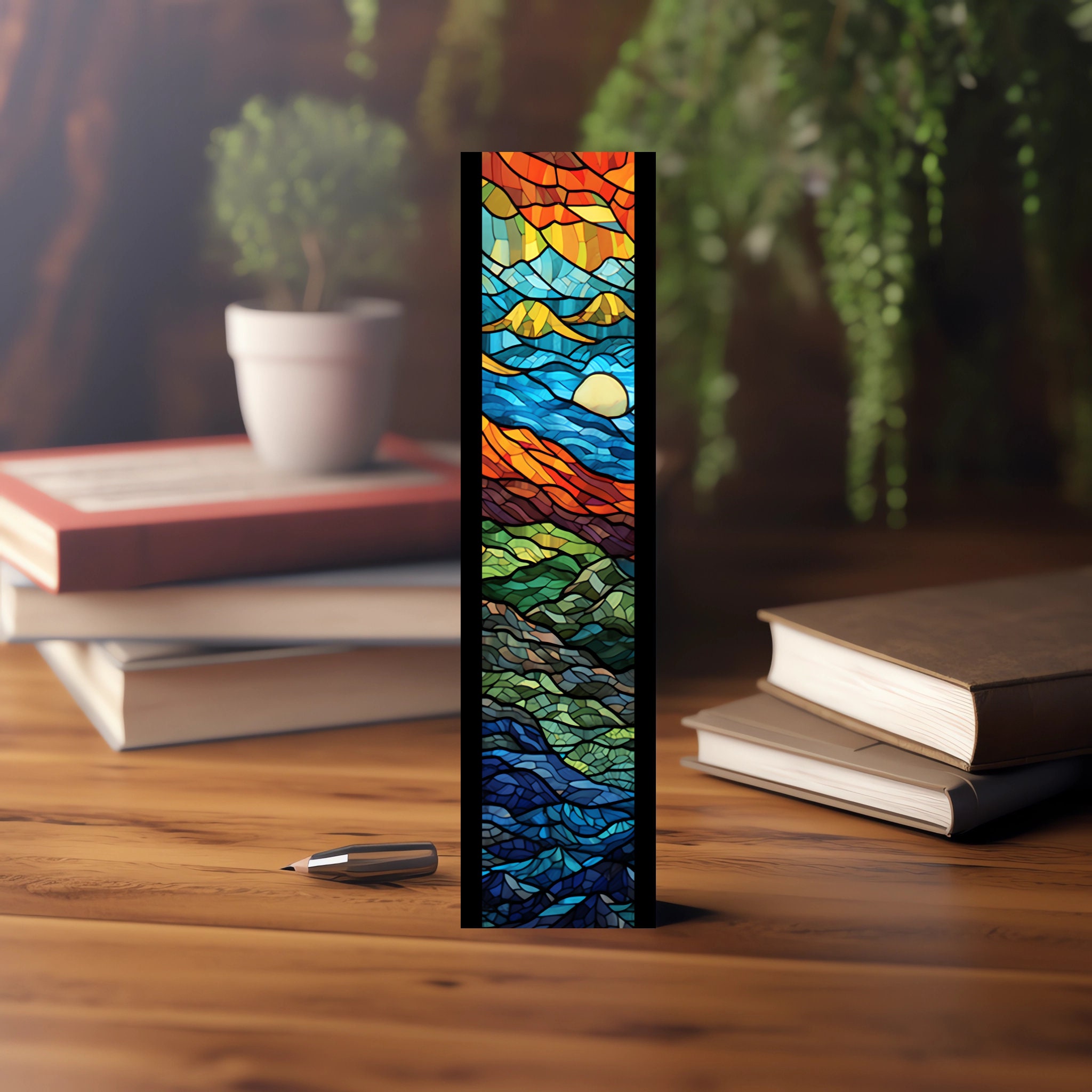 Stained Glass Mountains Bookmark, Editable 5-bookmark Bundle, Stained ...