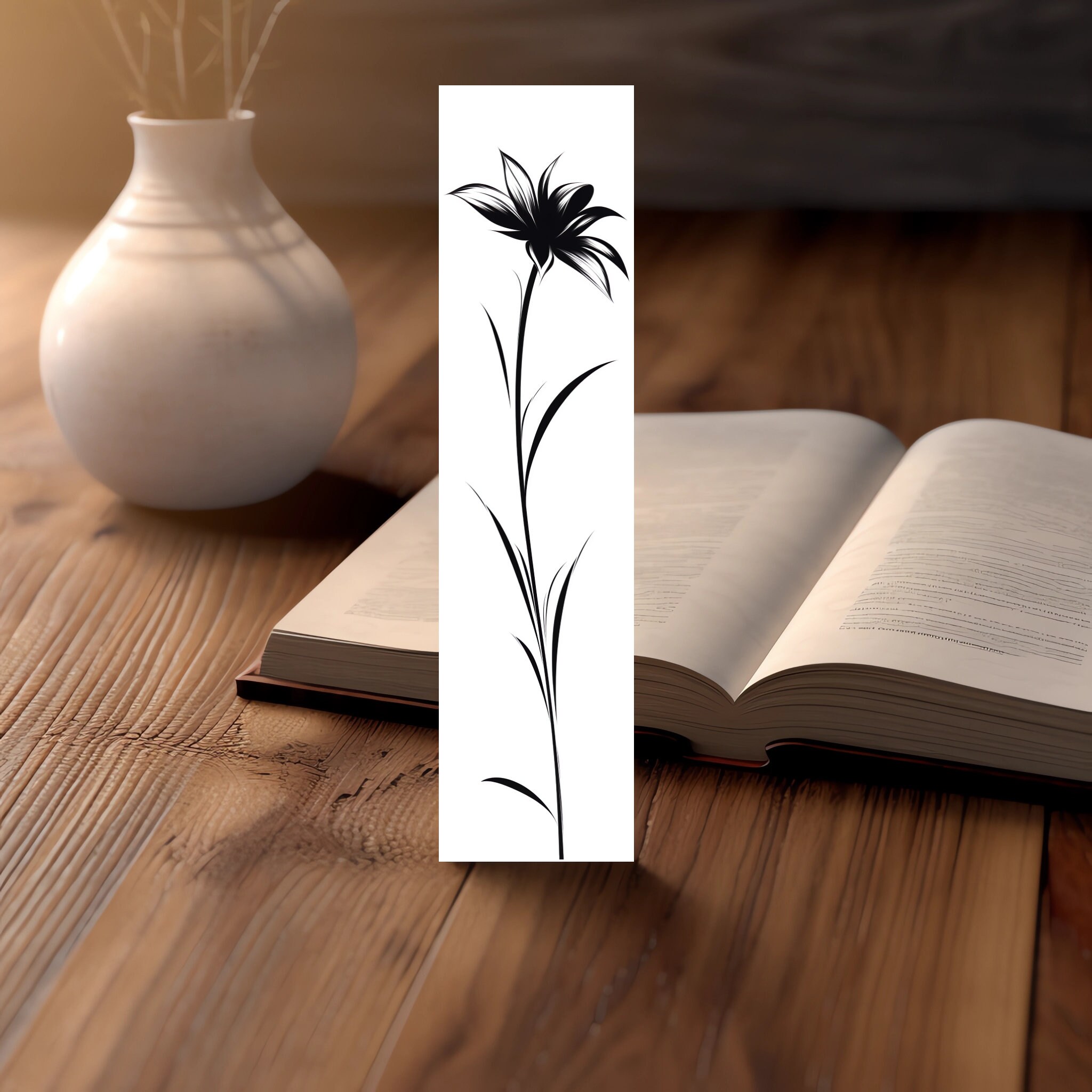 Flower Line Art Bookmark, Editable 5-bookmark Bundle, Simple Linework ...