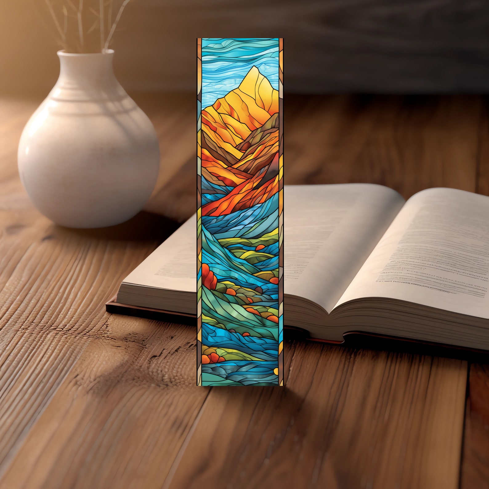 Stained Glass Mountains Bookmark, Editable 5-bookmark Bundle, Stained ...