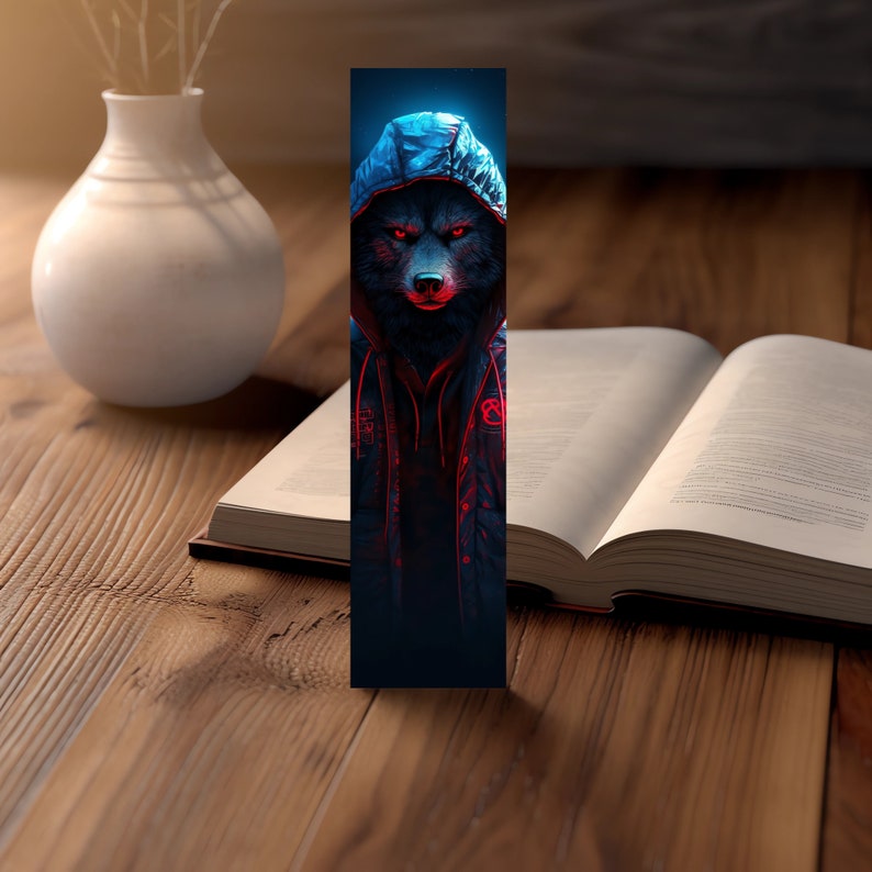 Sci-fi Wolf Bookmark, Editable 5-bookmark Bundle, Futuristic Fauna ...