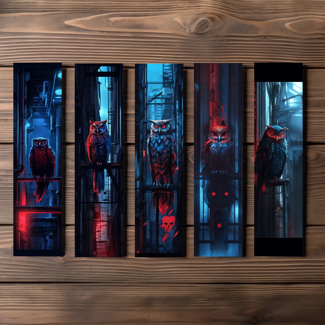Sci-fi Owl Bookmark, Editable 5-bookmark Bundle, Futuristic Fauna ...