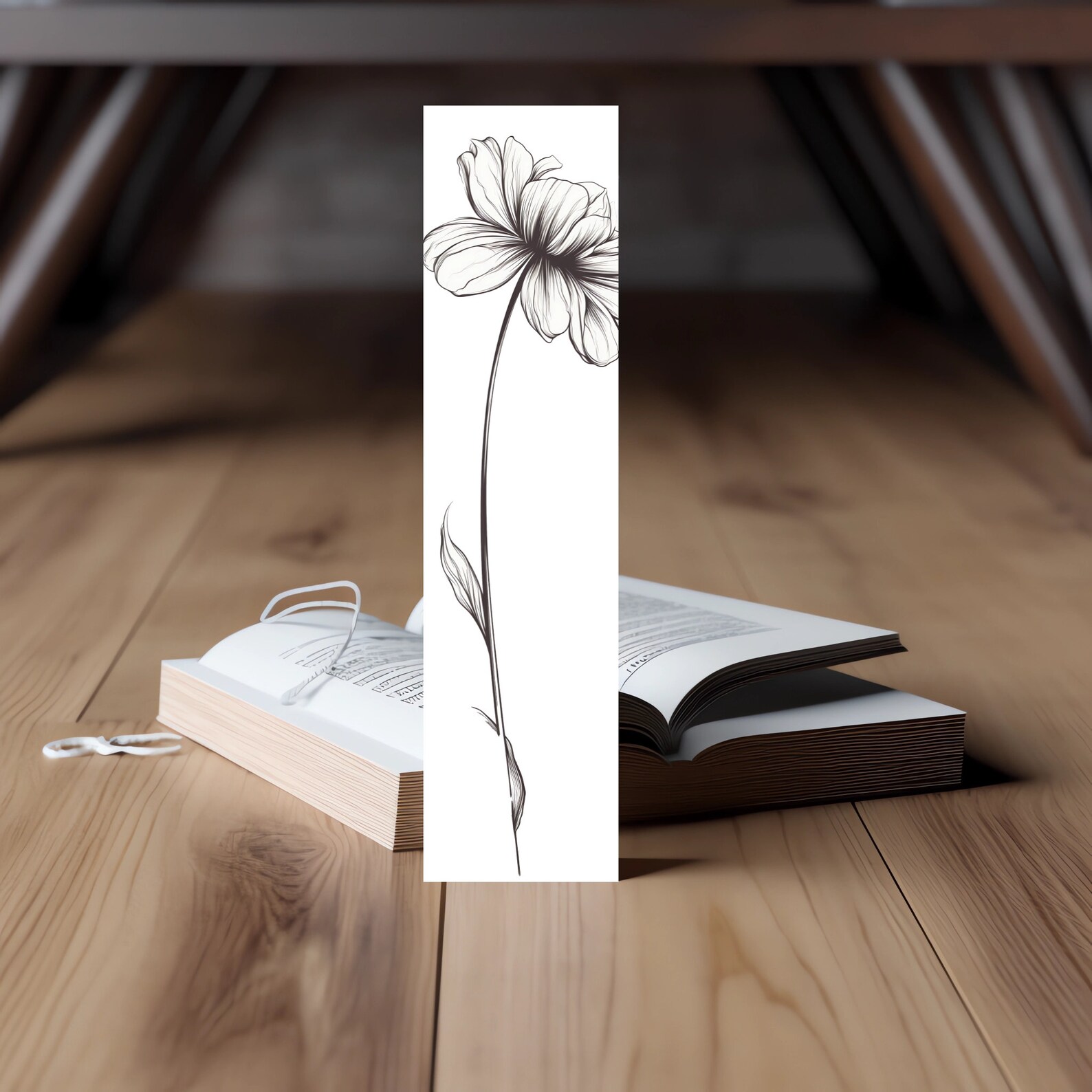 Flower Line Art Bookmark, Editable 5-bookmark Bundle, Simple Linework ...