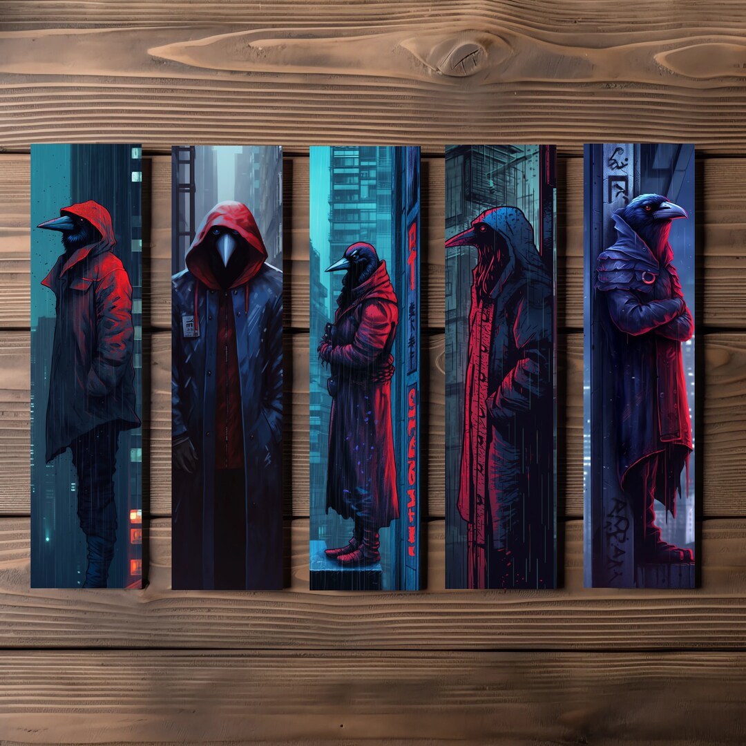 Sci-fi Crow Bookmark, Editable 5-bookmark Bundle, Futuristic Fauna ...