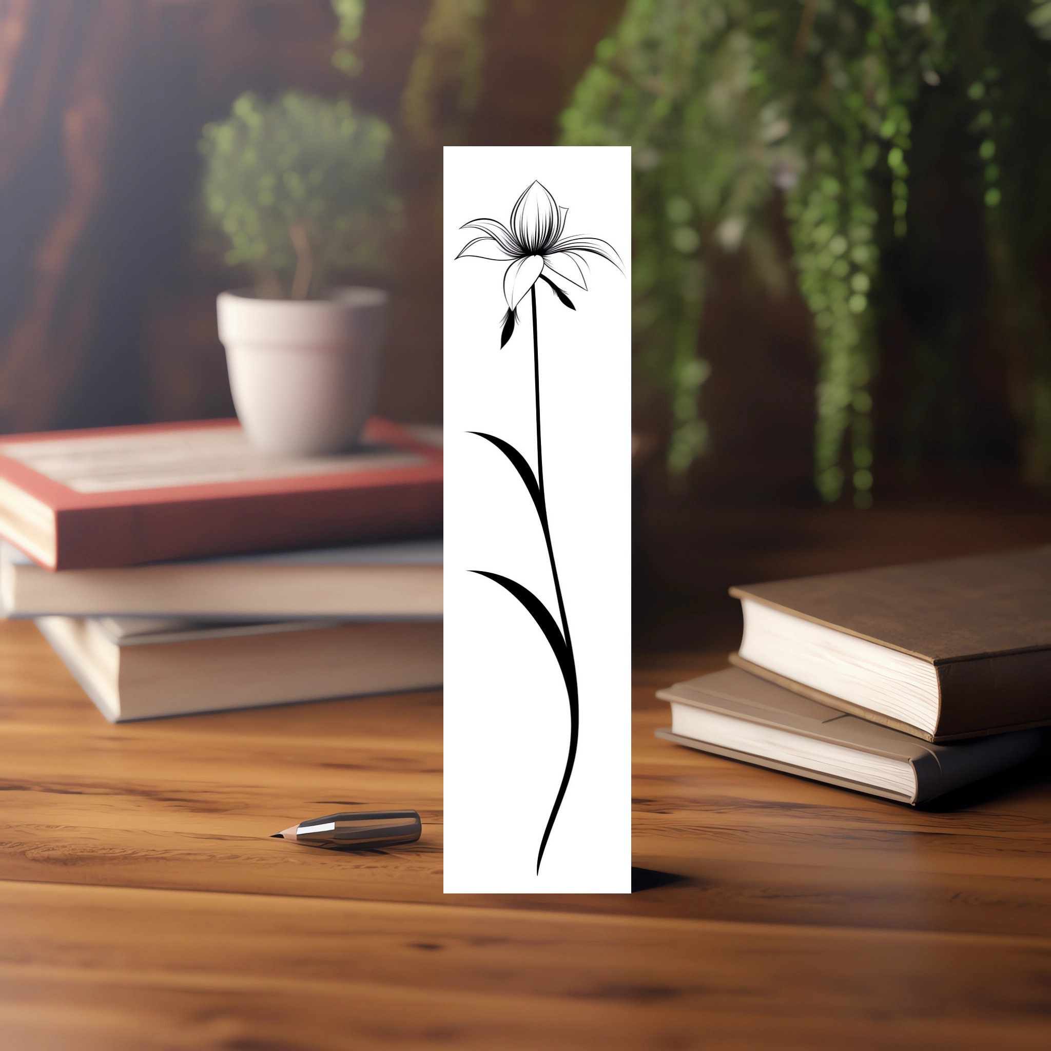 Flower Line Art Bookmark, Editable 5-bookmark Bundle, Simple Linework ...