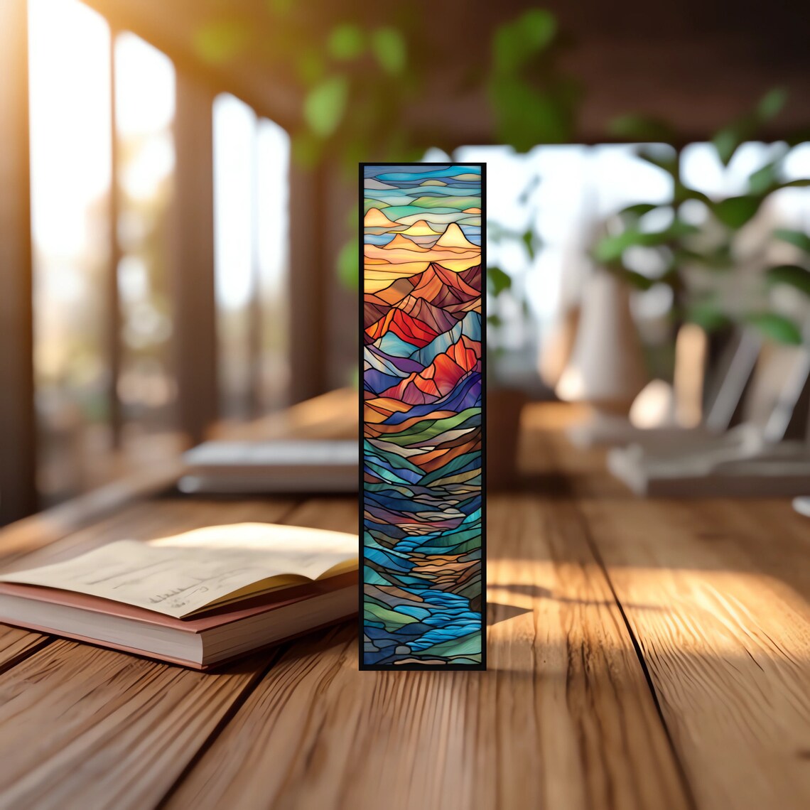 Stained Glass Mountains Bookmark, Editable 5-bookmark Bundle, Stained ...