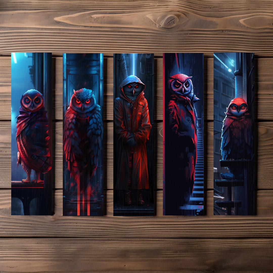 Sci-fi Owl Bookmark, Editable 5-bookmark Bundle, Futuristic Fauna ...