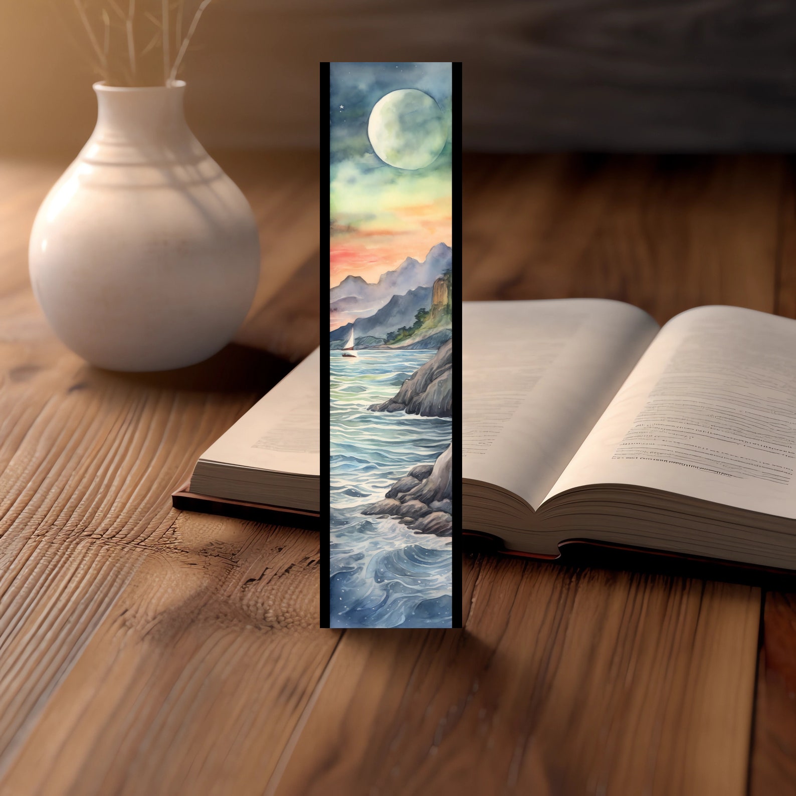 Ocean Waves Bookmark, Editable 5-bookmark Bundle, Watercolor Sea ...