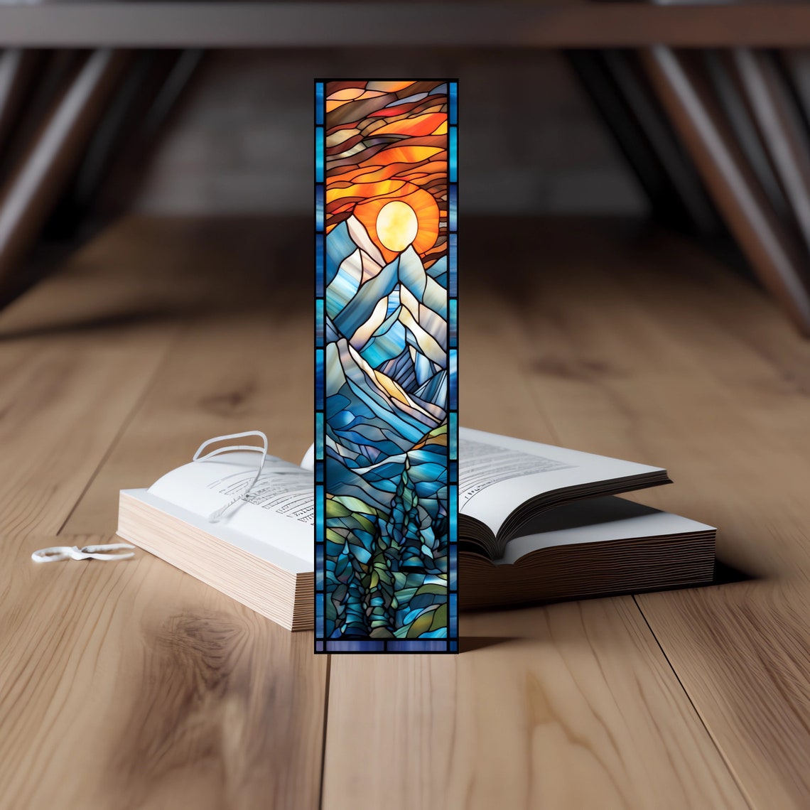 Stained Glass Mountains Bookmark, Editable 5-bookmark Bundle, Stained ...