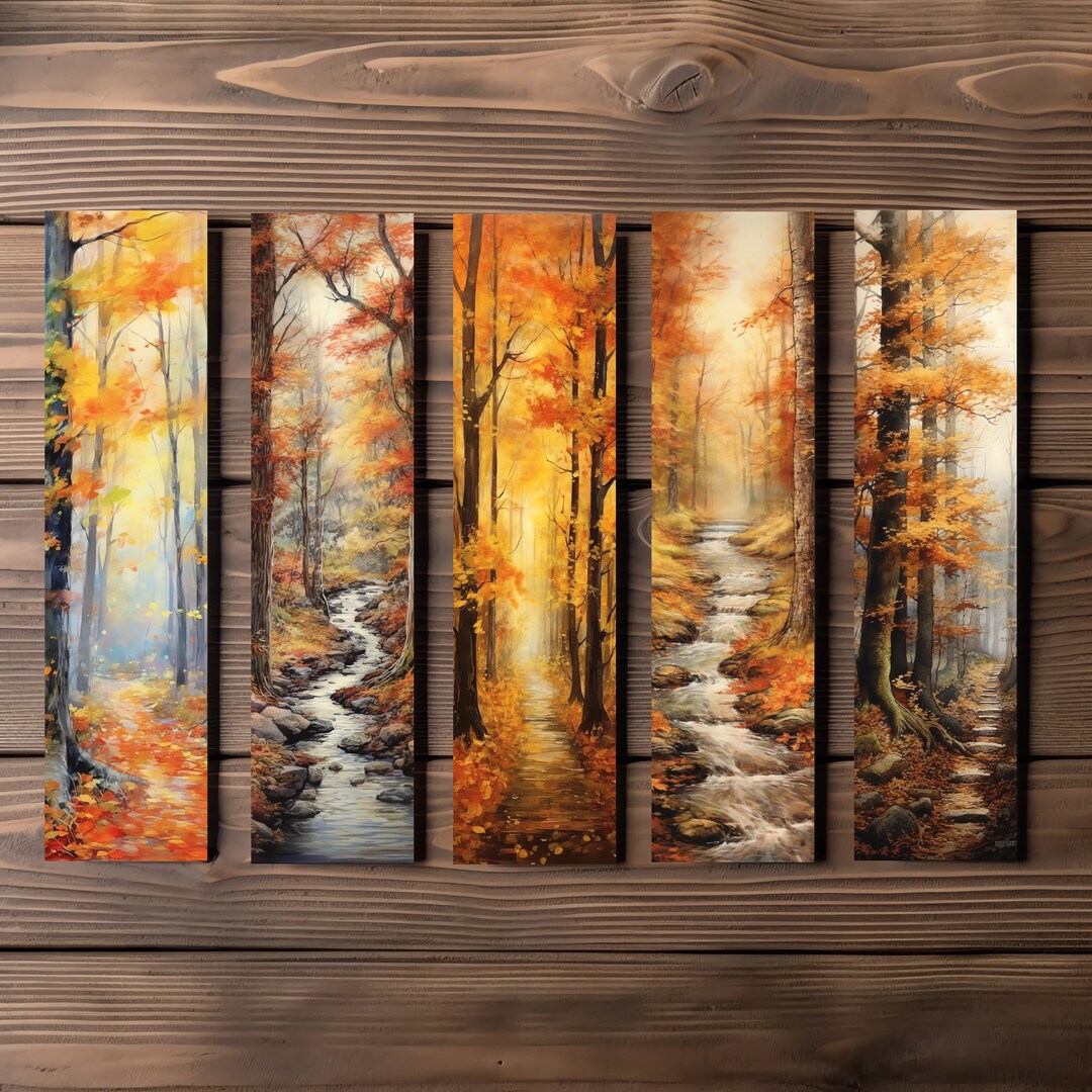 Autumn Forest Bookmark, Editable 5-bookmark Bundle, Watercolor Artwork ...