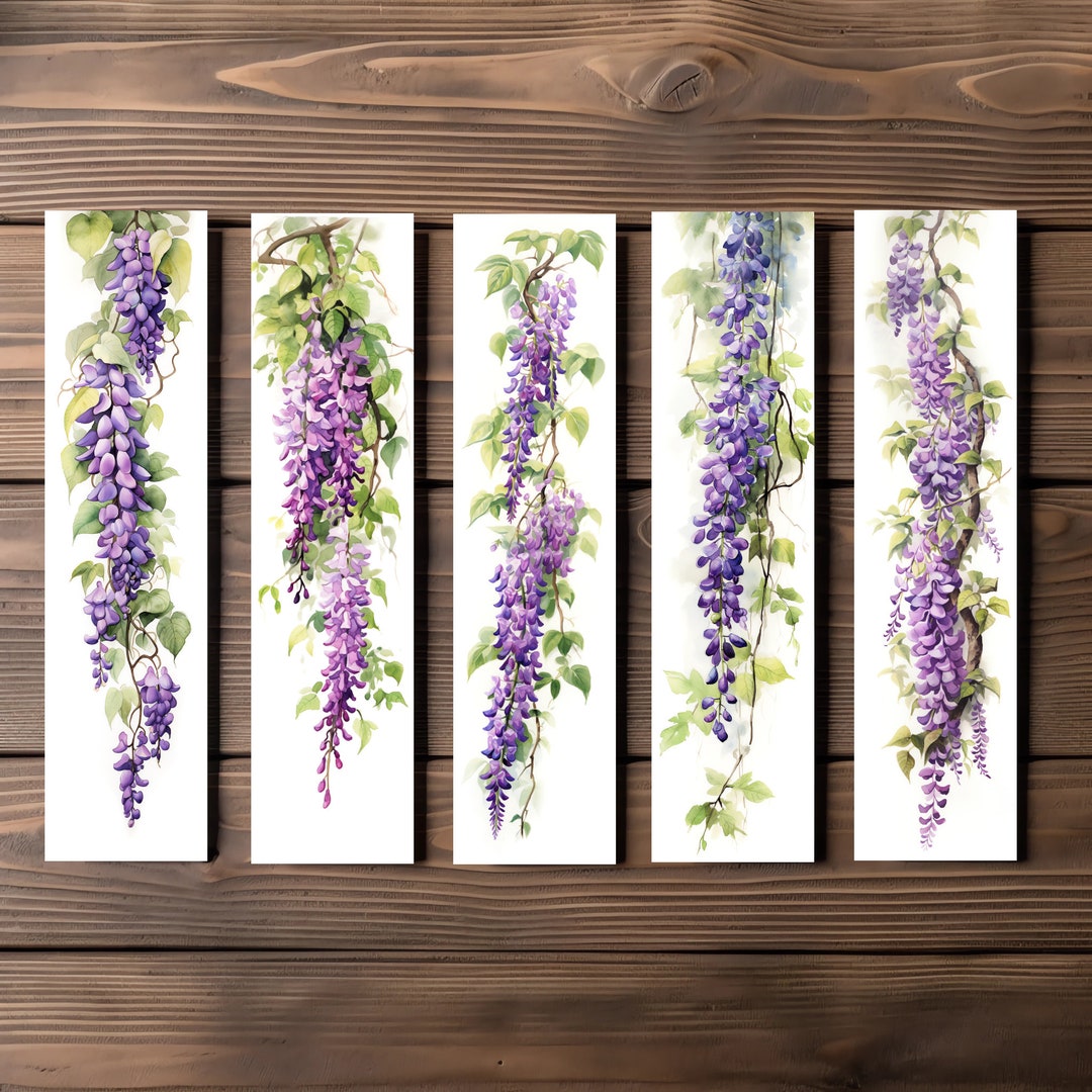 Watercolor Wisteria Bookmark, Editable 5-bookmark Bundle, Vine Artwork ...