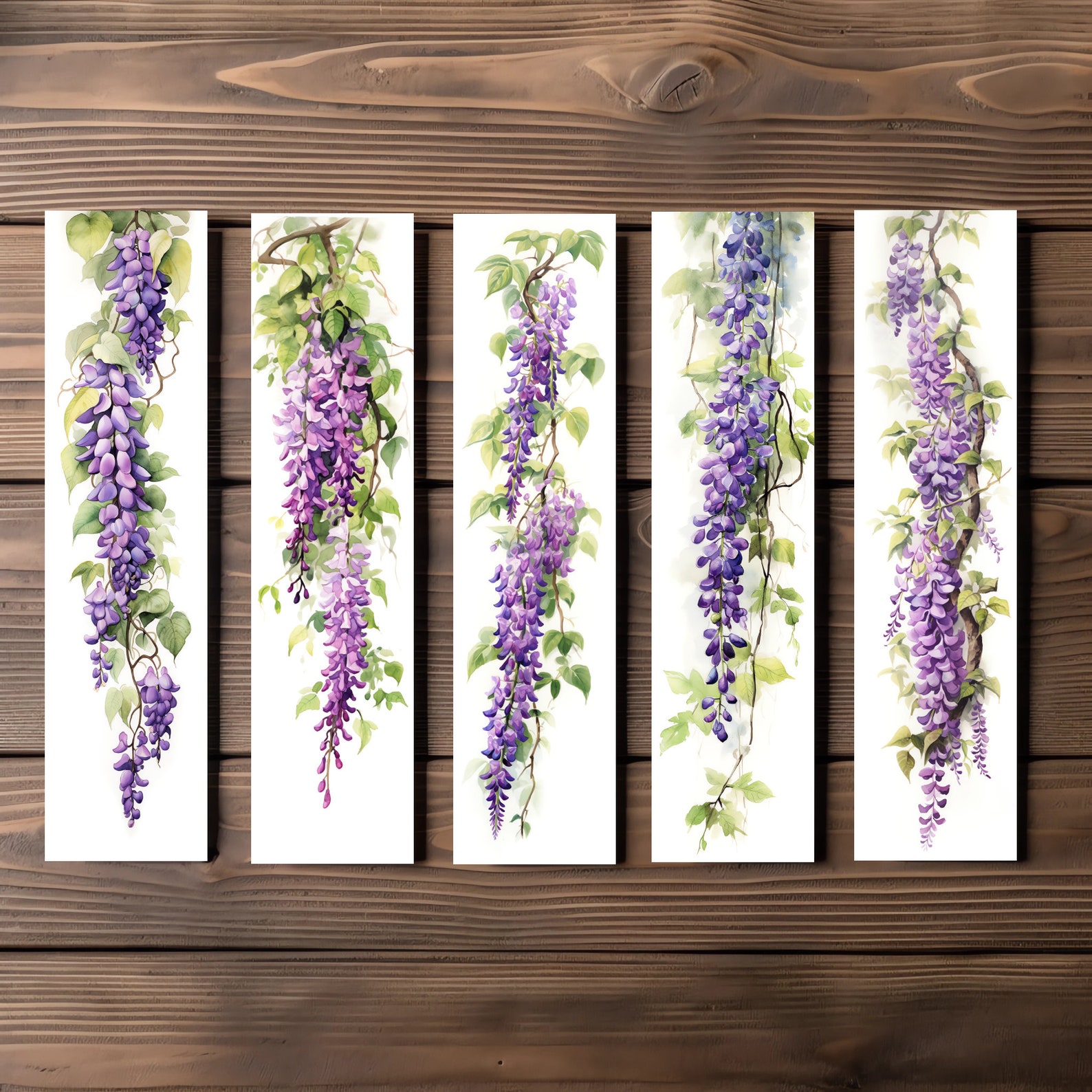 Watercolor Wisteria Bookmark, Editable 5-bookmark Bundle, Vine Artwork ...