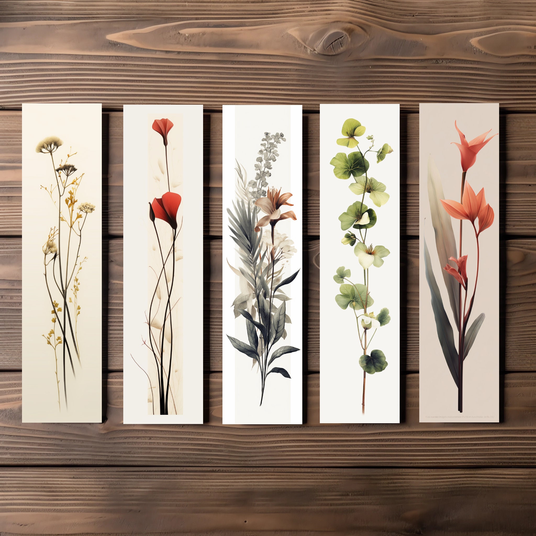 Minimalist Botanical Illustration Bookmark, Editable 5-bookmark Bundle ...