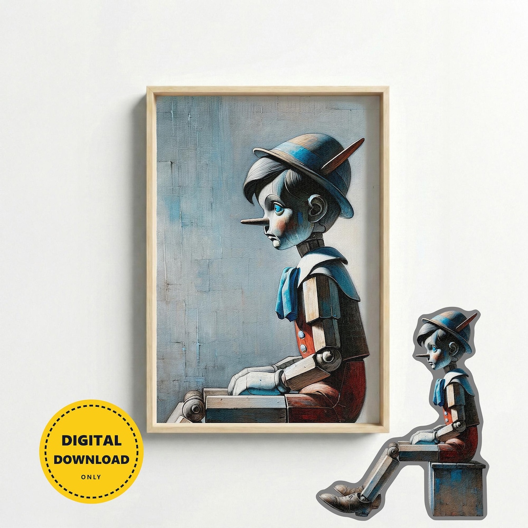 Modern Pinocchio Puppet Art Print | Blue-eyed Character (digital ...
