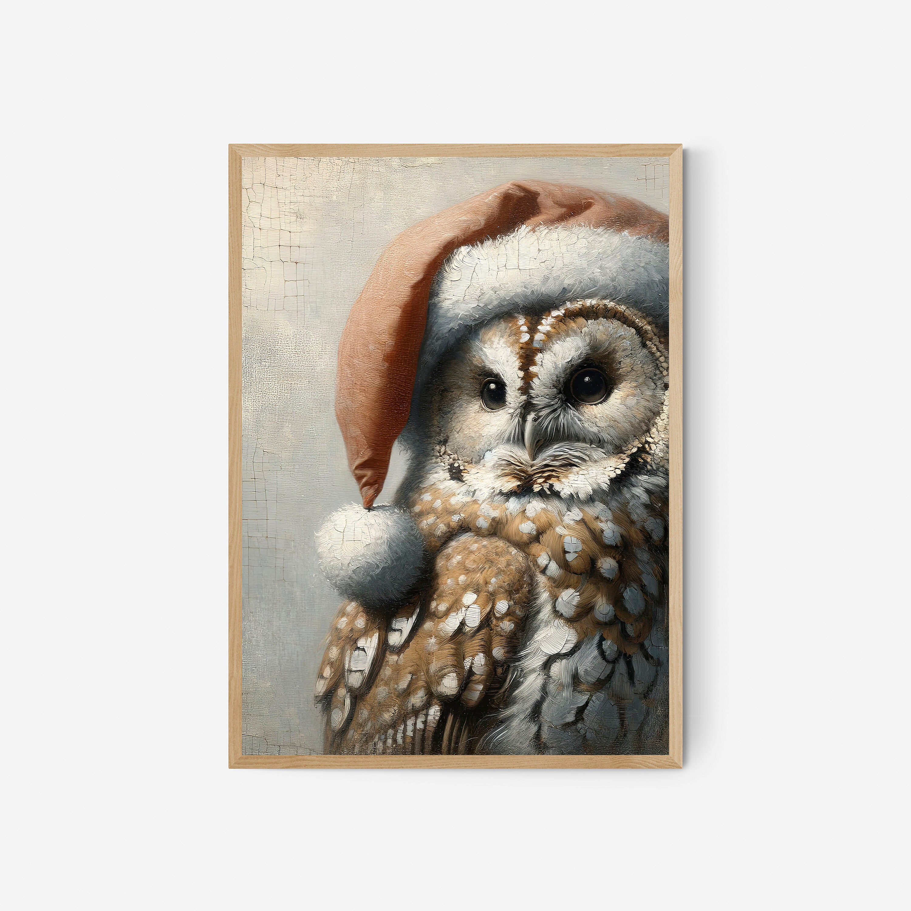 Festive Owl in Santa Hat Print | Christmas Portrait (digital Download ...