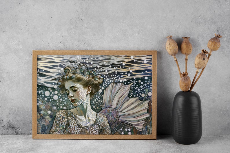 PRINTABLE Submerged Elegance: A Mermaid's Tranquil Moment in the Sea's ...