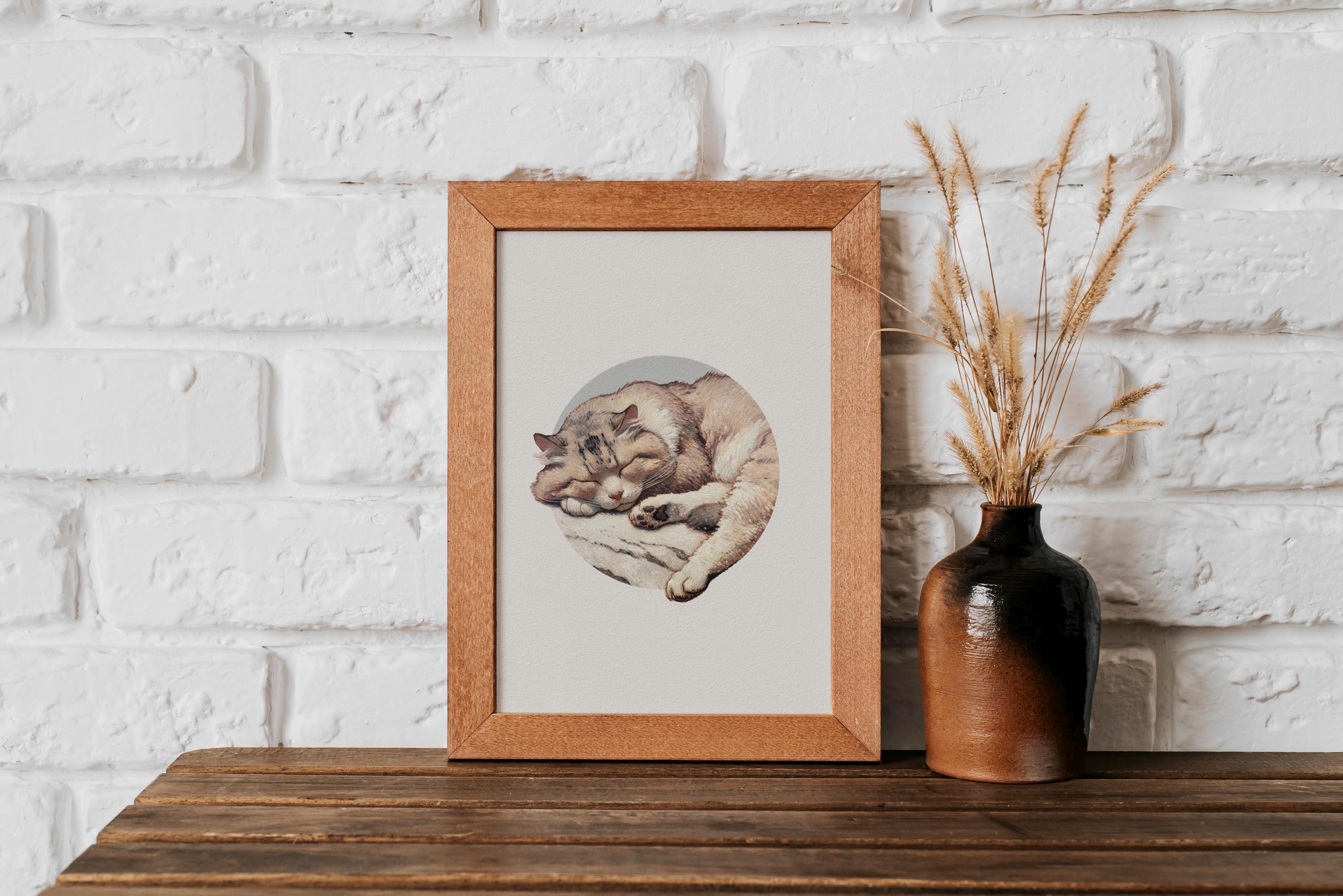 PRINTABLE | Tranquil Cat Nap: High-resolution Cat Art, Digital Download ...