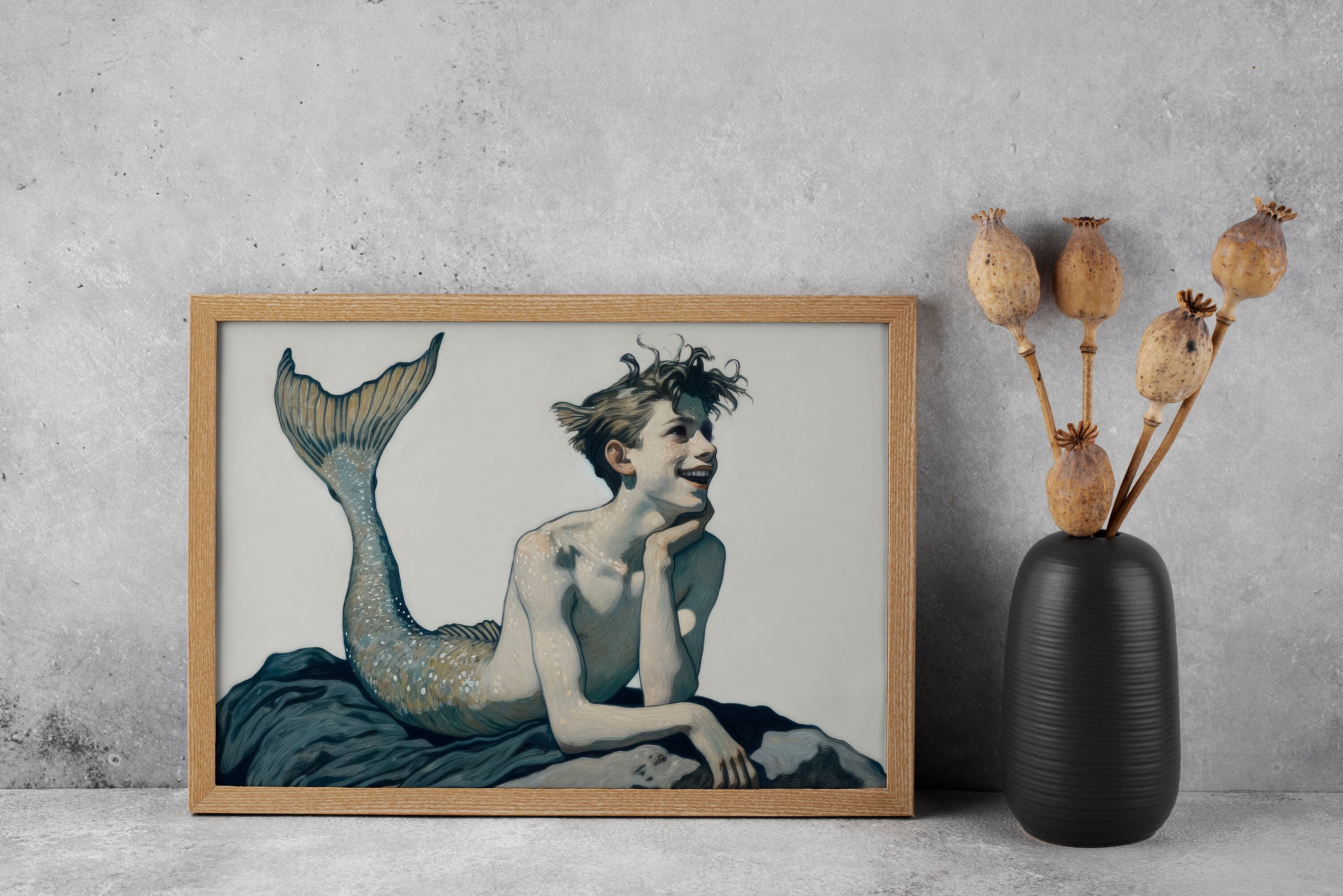 Merman Painting - Male Siren Artwork | Mythical Aquatic Creature | PRINTABLE | Fine Art Files by ...
