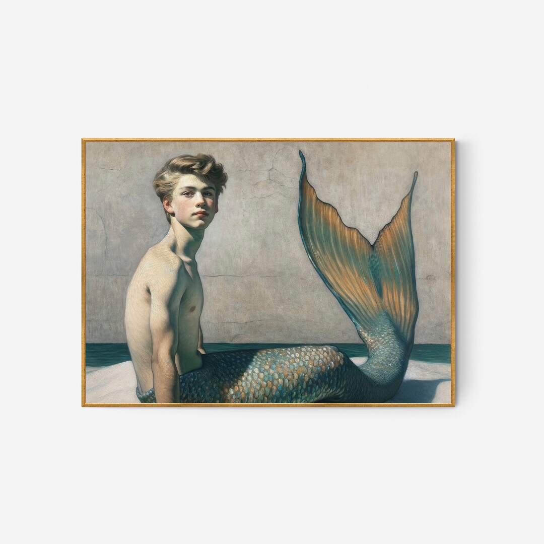 Merman Painting - Male Mermaid Artwork | PRINTABLE & Frame TV File ...