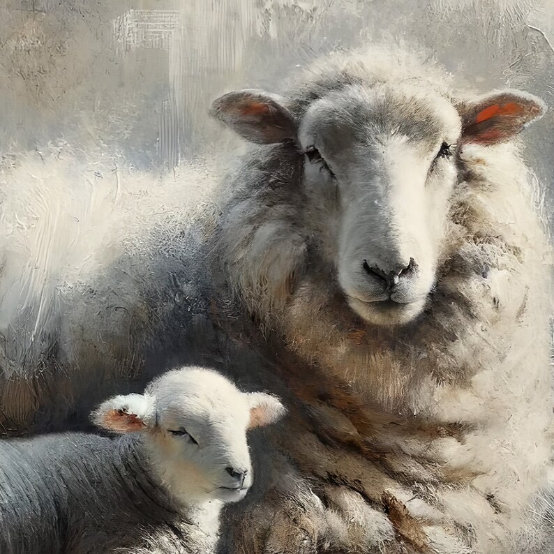 PRINTABLE | Gentle Embrace - Mother Sheep and Lamb | Tender Moment ...