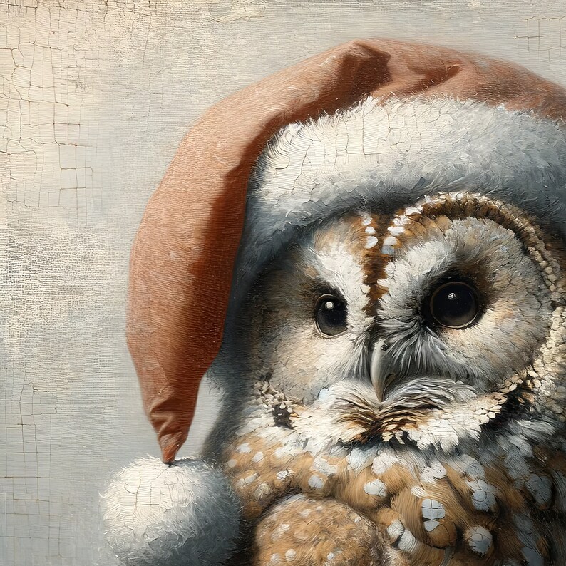 Festive Owl in Santa Hat Print | Christmas Portrait (digital Download ...