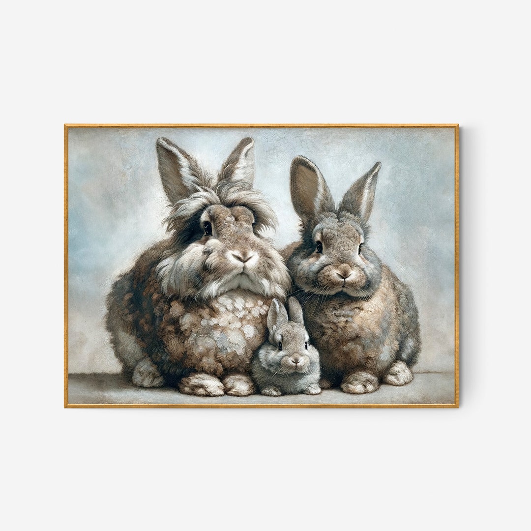 PRINTABLE | Whimsical Trio of Rabbits: A Heartwarming Family Portrait ...