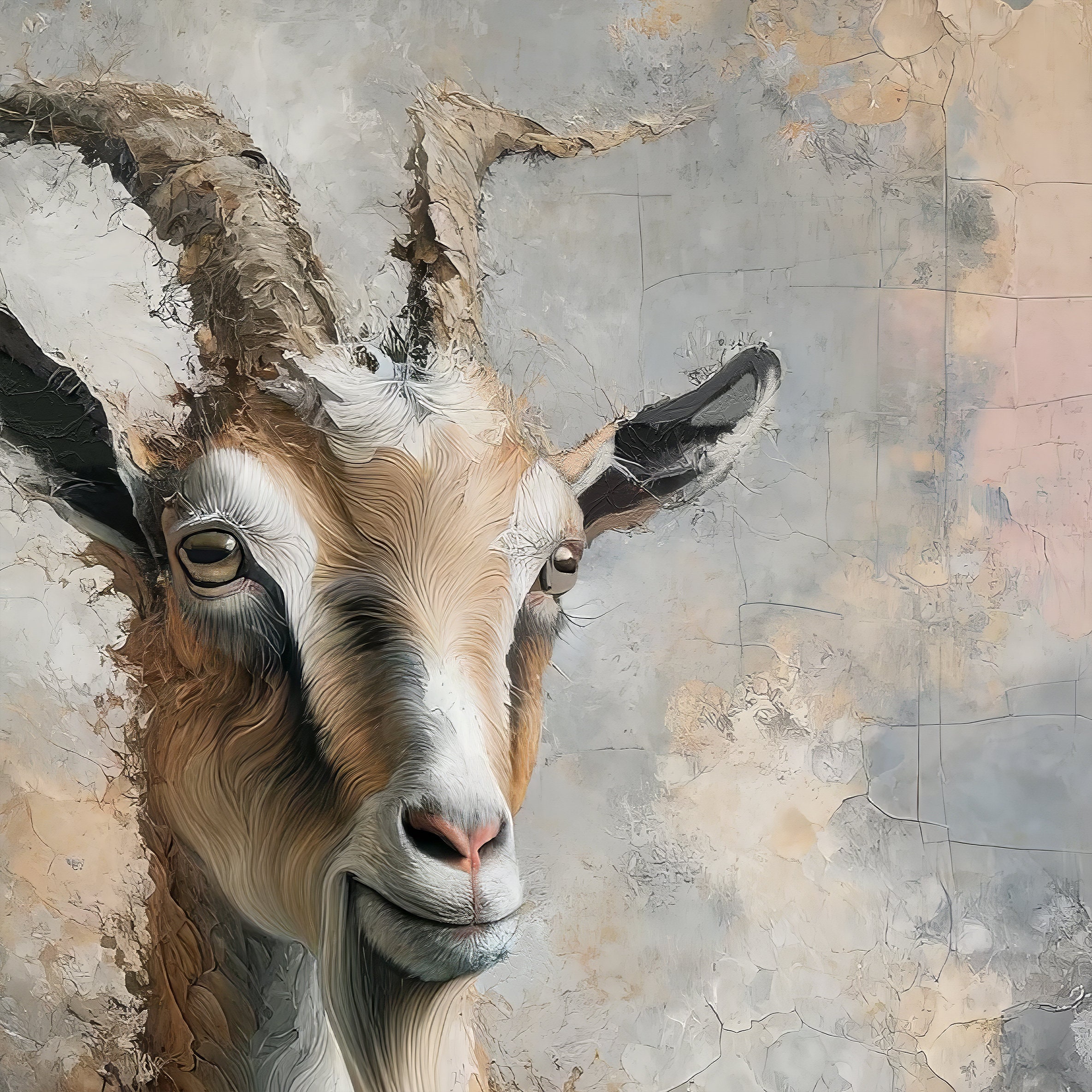 PRINTABLE | Textured Goat Portrait | Classic Animal Portraiture With ...